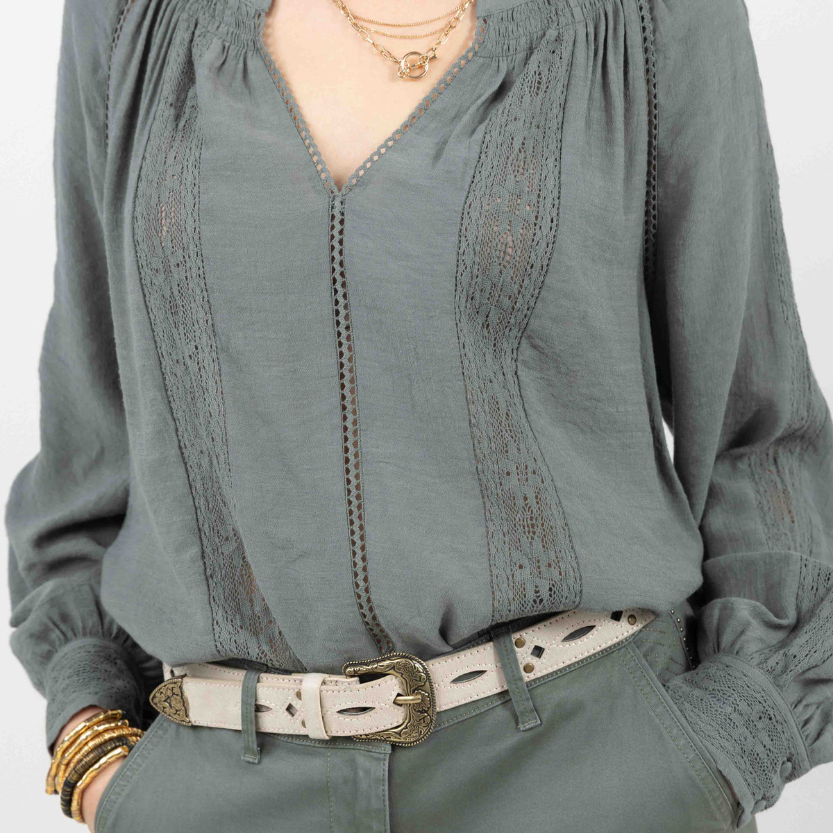 Chic Studded Cream Suedette Belt – Elora