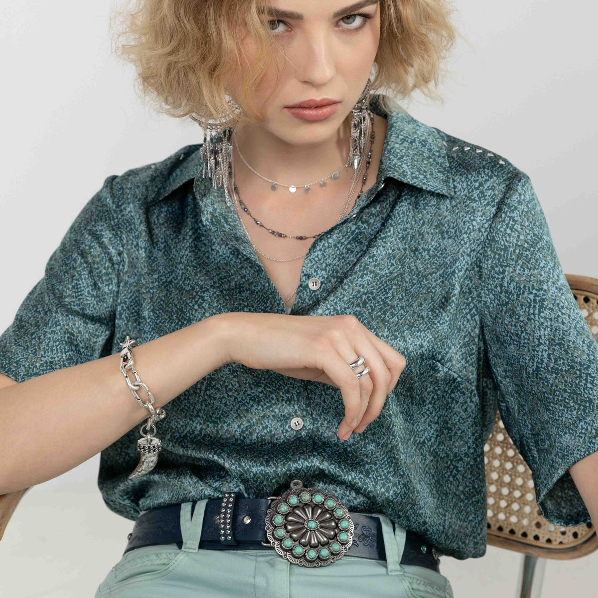 Blue belt with XXL western-style buckle – Elora