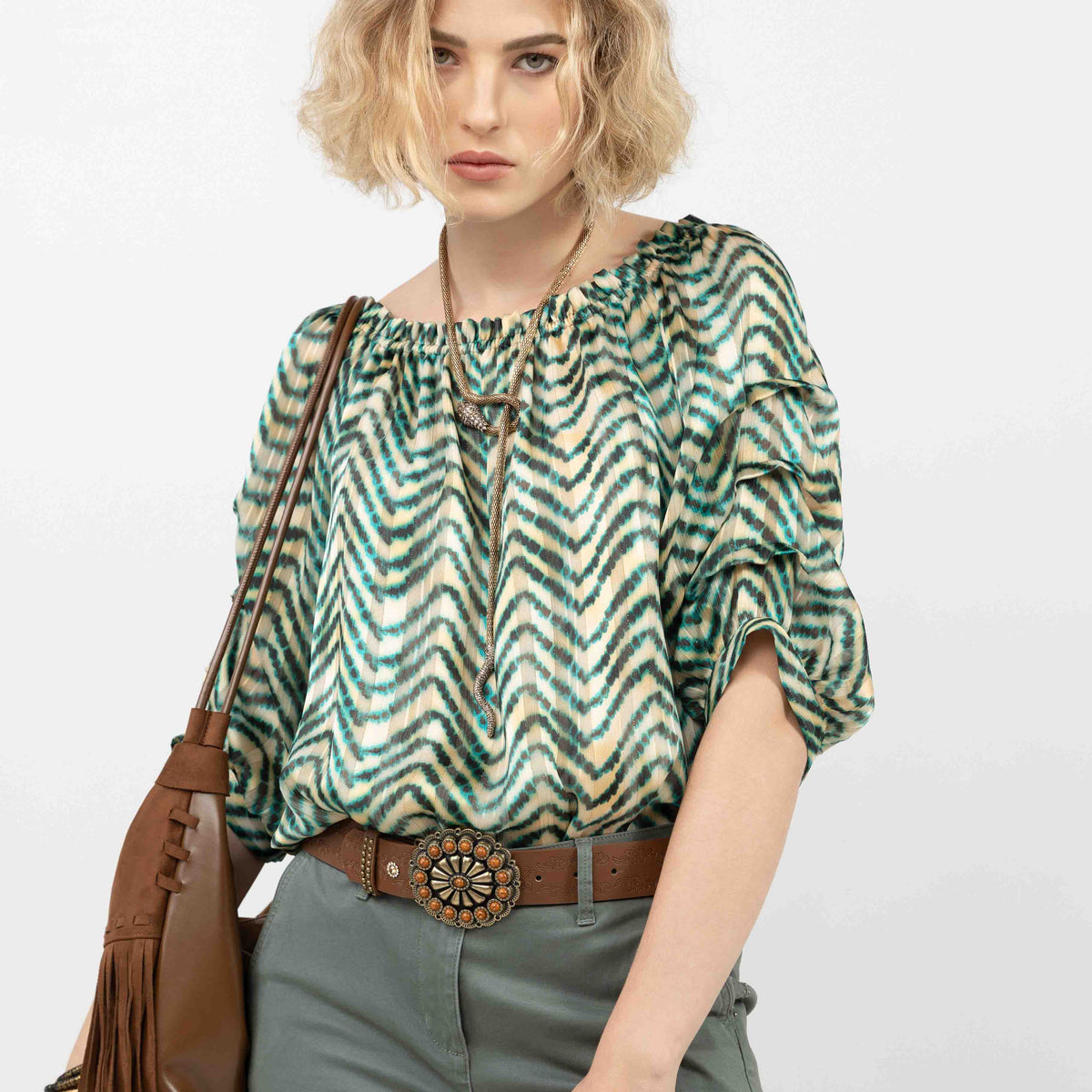 Camel Belt with XXL Western-Style Buckle – Elora